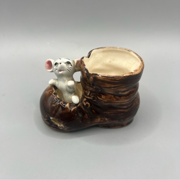 Accents | Vintage Ceramic Mouse In Brown Boot Shoe Planter Or Toothpick ...